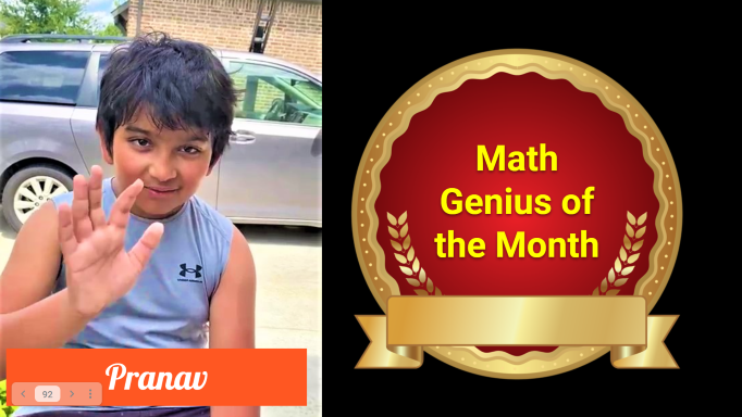 Pranav is the Math Genius of the month - Prof Ved